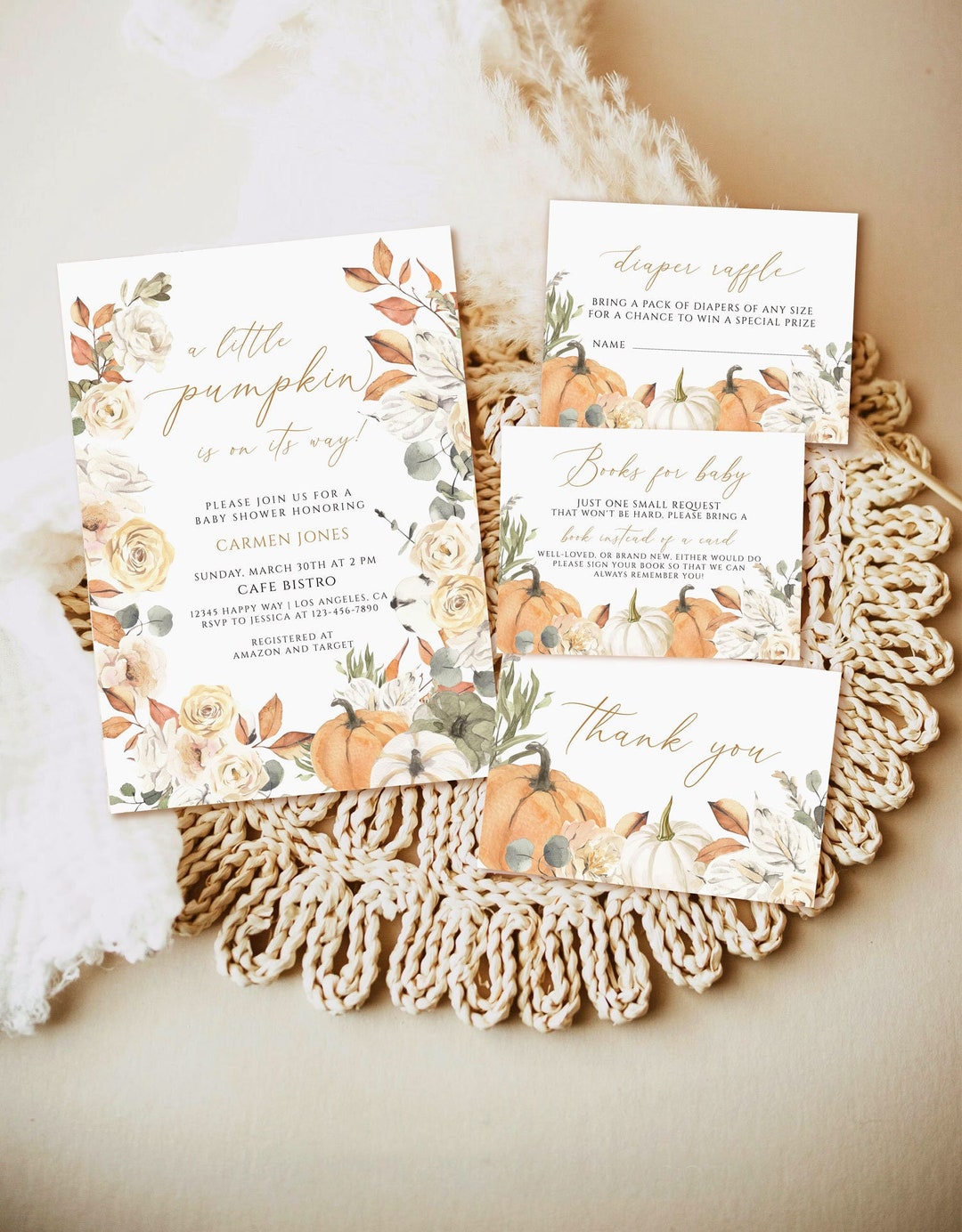 Fall Baby Shower Invitation, Little Pumpkin Baby Shower Invitation Set ...