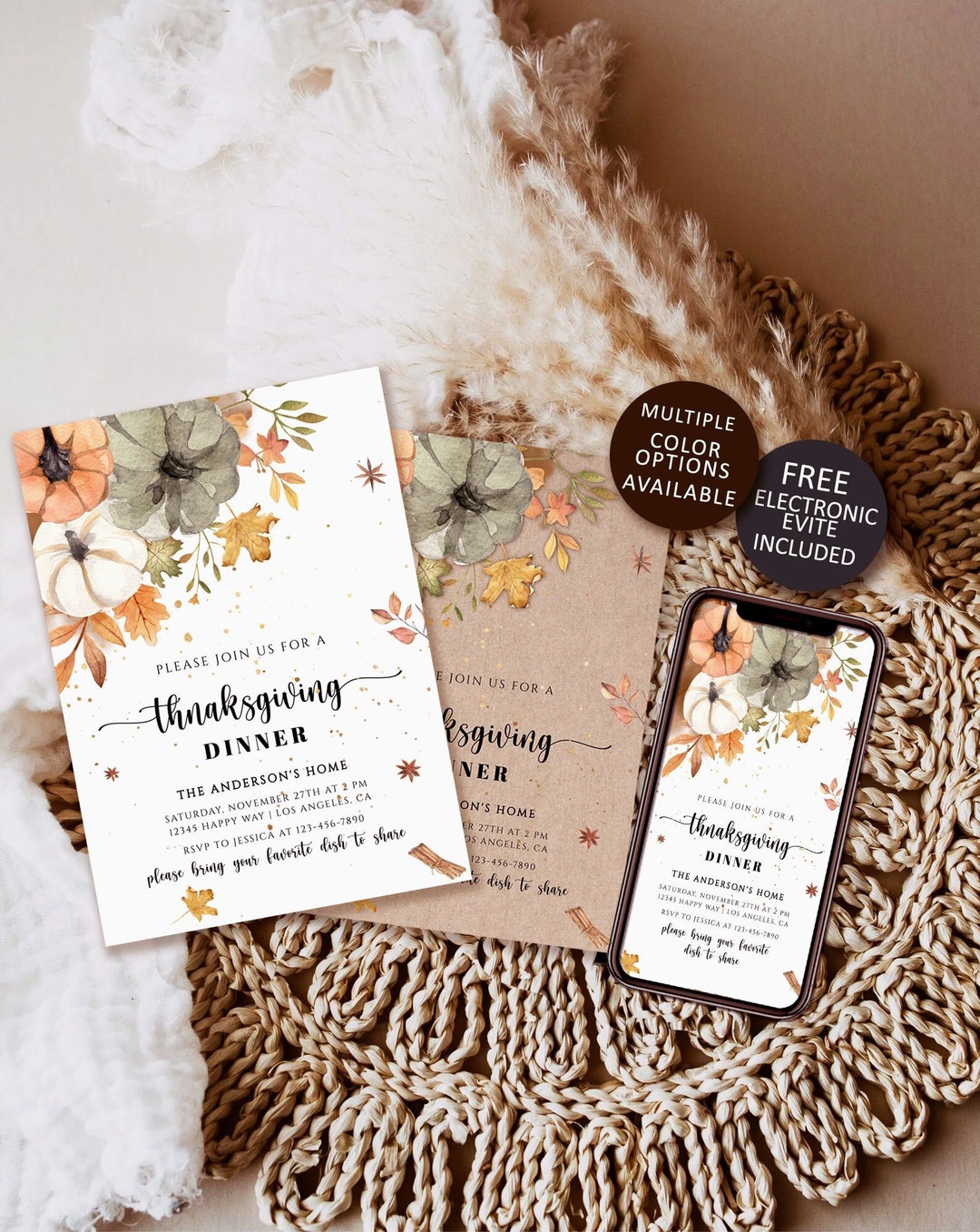 Thanksgiving Dinner Invitation, Let's Give Thanks Invite Template ...