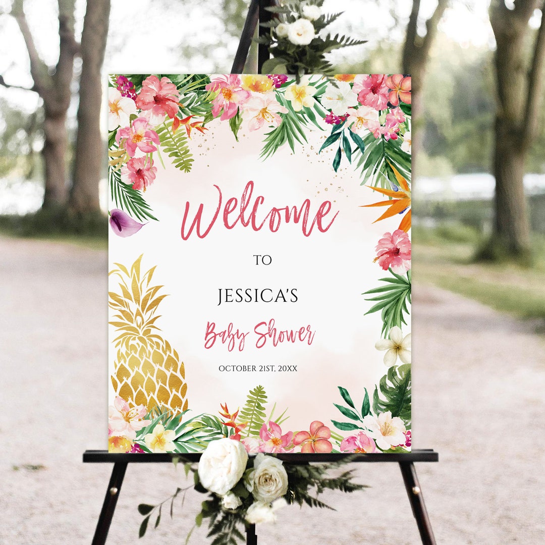 Editable Pineapple Baby Shower Welcome Sign, Tropical Welcome Sign ...