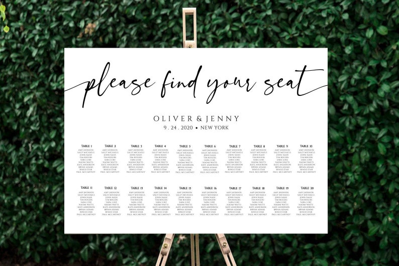 Modern Calligraphy Seating Chart Template (instant Download) - Etsy