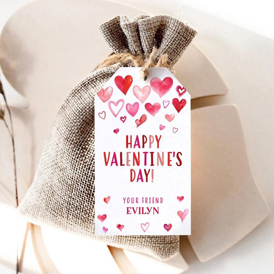 Editable Happy Valentine's Day Gift Tag, Valentine Favor Tag Watercolor ...