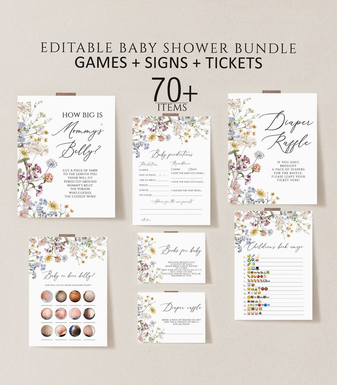 Wildflower Baby Shower Games Bundle, Boho Baby Shower Games Printable ...
