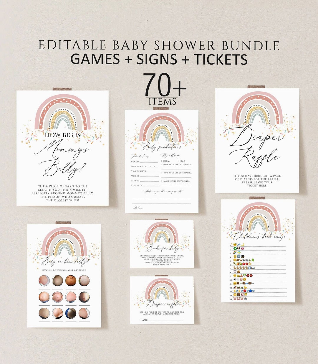 Editable Baby Sprinkle Games, Rainbow Baby Sprinkle Baby Shower Games ...