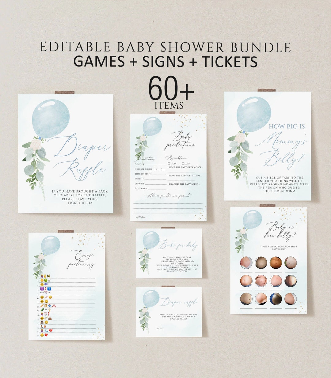 Blue Balloon Baby Shower Games Printable, Boy Baby Shower Games Bundle ...
