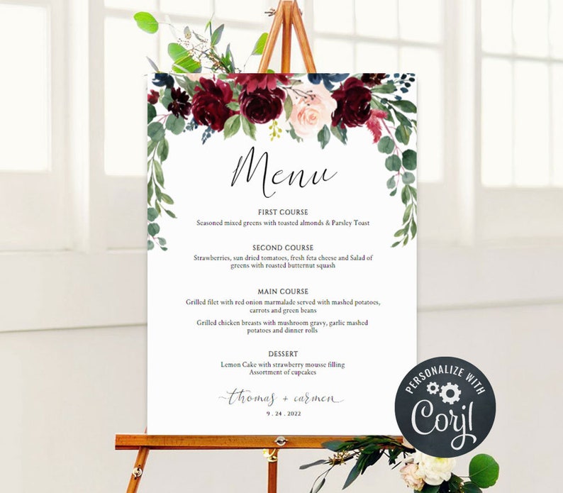Wedding Menu Sign Template Menu Sign Template Editable - Etsy