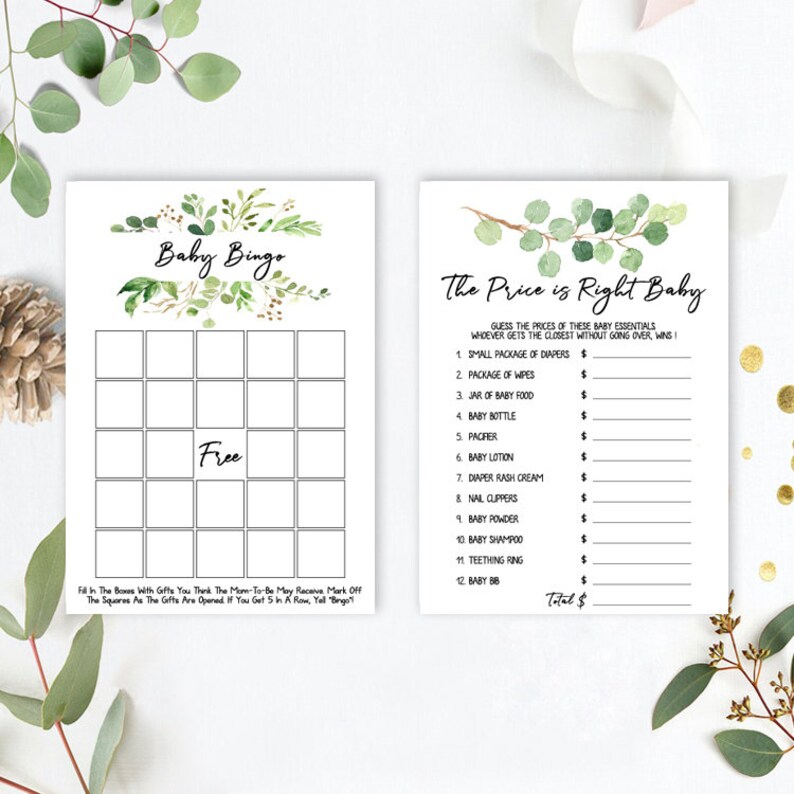 Greenery Baby Shower Games Bundle Green Foliage Baby Shower | Etsy