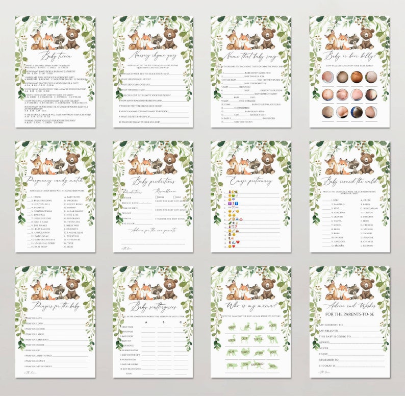 Woodland Baby Shower Games Bundle Woodland Baby Shower Games | Etsy