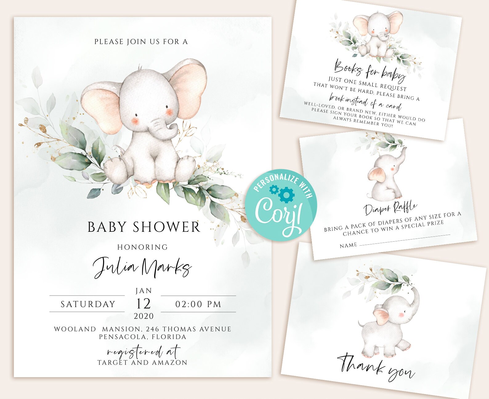 Editable Elephant Baby Shower InvitationBaby Elephant Boy | Etsy