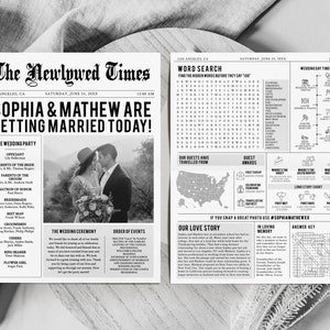 Newspaper Wedding Program Template, Editable Wedding Infographic ...