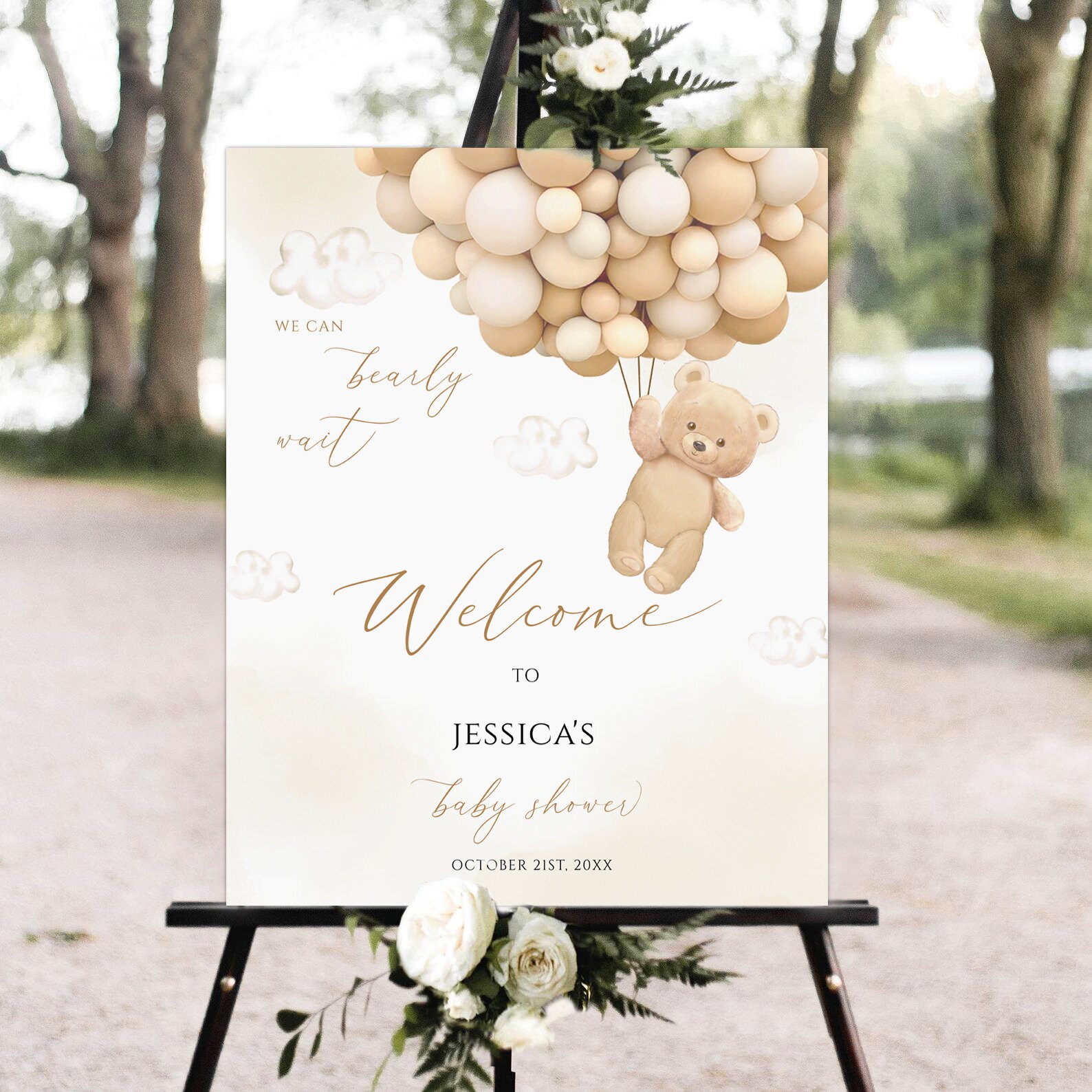 Editable Teddy Bear Baby Shower Welcome Sign, Bear Themed Baby Shower ...