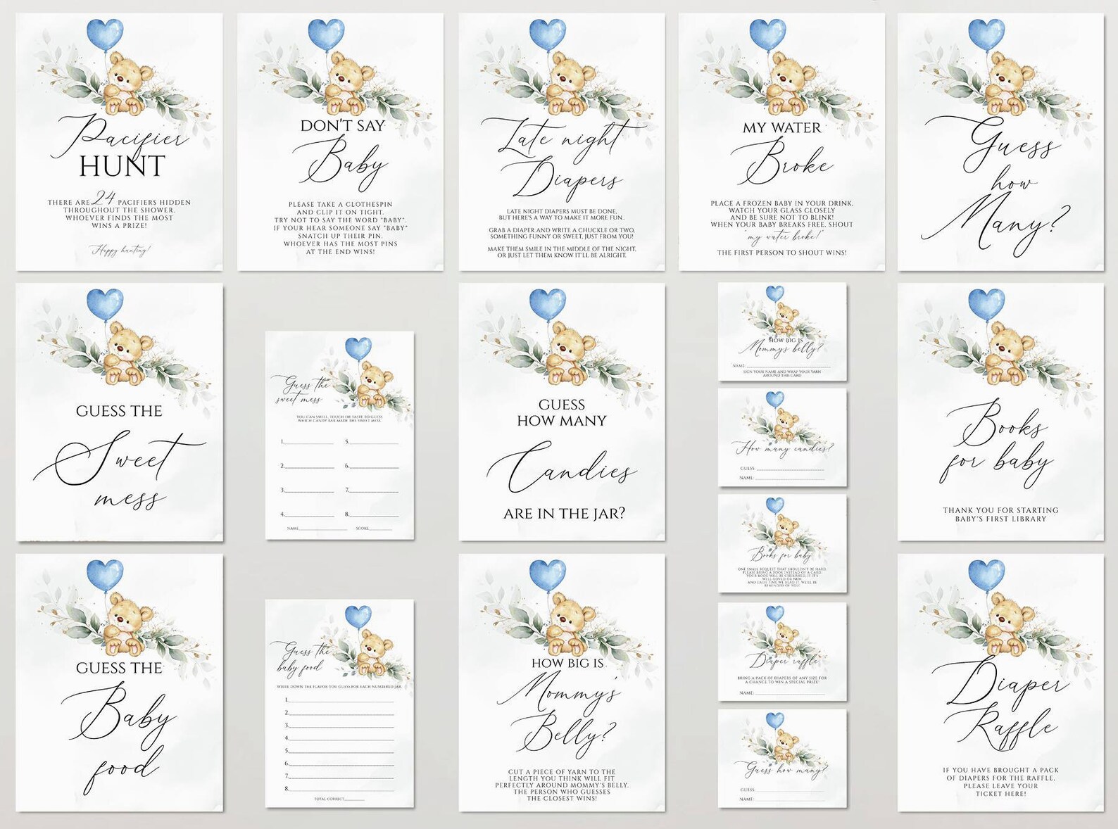Teddy Bear Baby Shower Games Printable, Editable Baby Shower Games ...