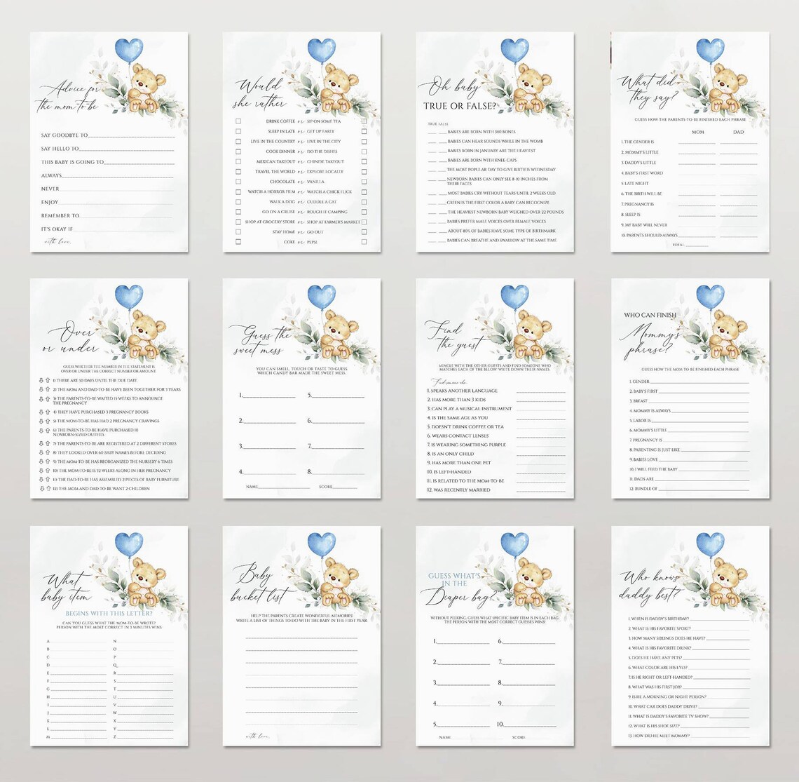 Teddy Bear Baby Shower Games Printable Editable Baby Shower - Etsy