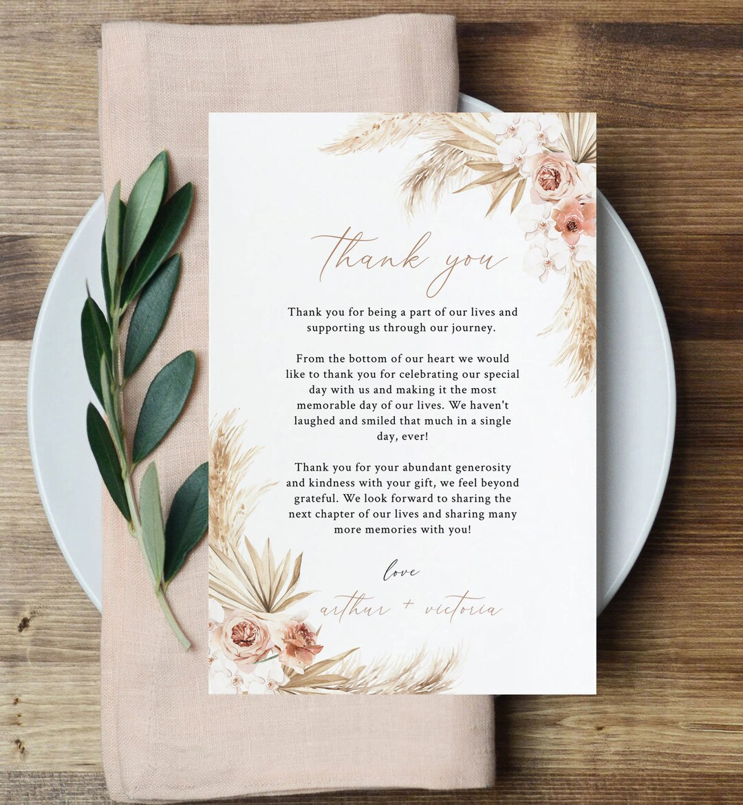 Thank You Letter Template, Wedding Reception Thank You Note, Instant ...