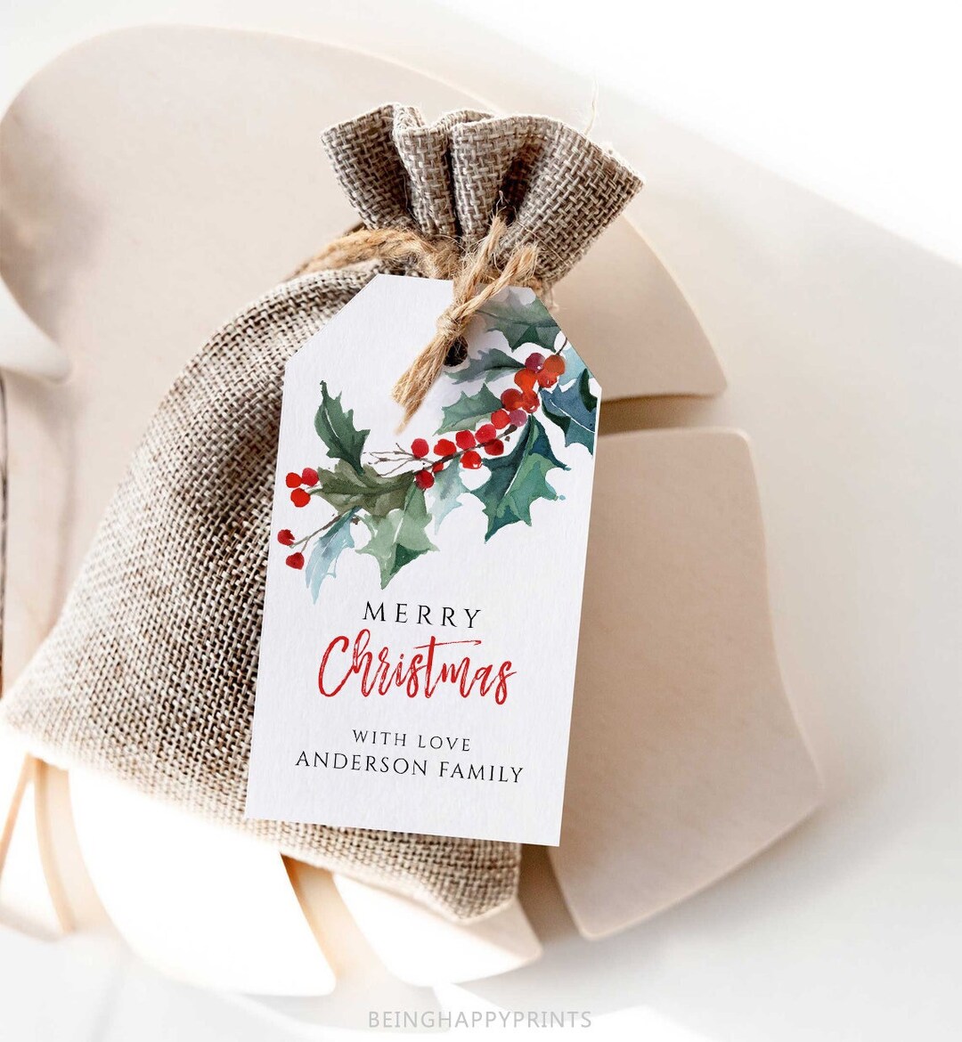 Editable Christmas Favor Tag Template, Printable Holiday Party Gift Tag ...