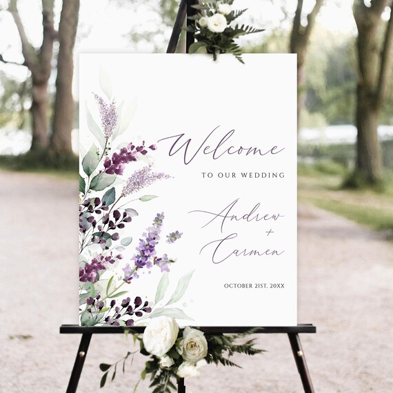 Lavender Wedding Welcome Sign Floral Wedding Welcome Sign - Etsy