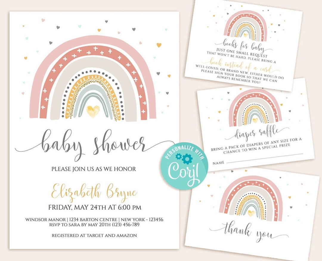 Rainbow Baby Shower Editable Invitation Template, Gender Neutral Baby ...
