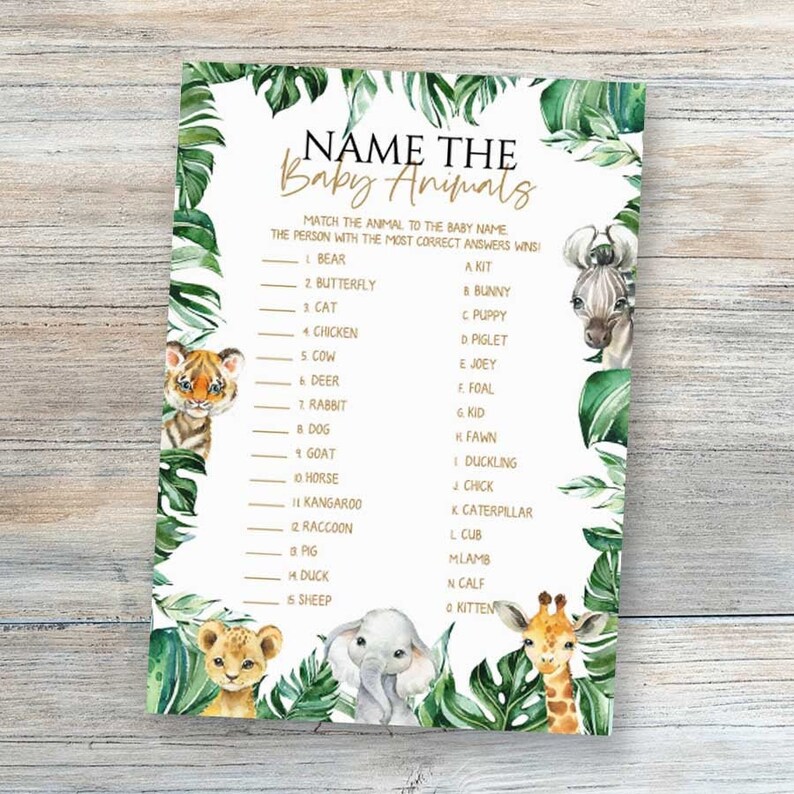Safari Baby Shower Games Name the Baby Animals Game Jungle | Etsy