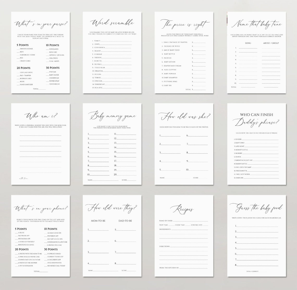 Modern Baby Shower Games Bundle, Minimalist Baby Shower Games, Editable ...