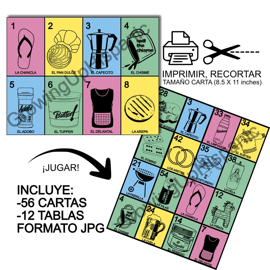 LOTERIA BOARDS CARDS, Printable Bingo Game in Spanish, Juego Espanol ...