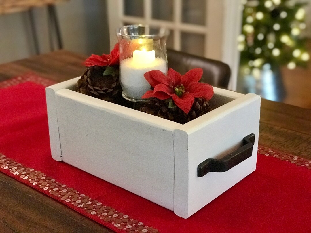 Rustic Table Centerpiece Small White Wooden Box Centerpiece Dining ...