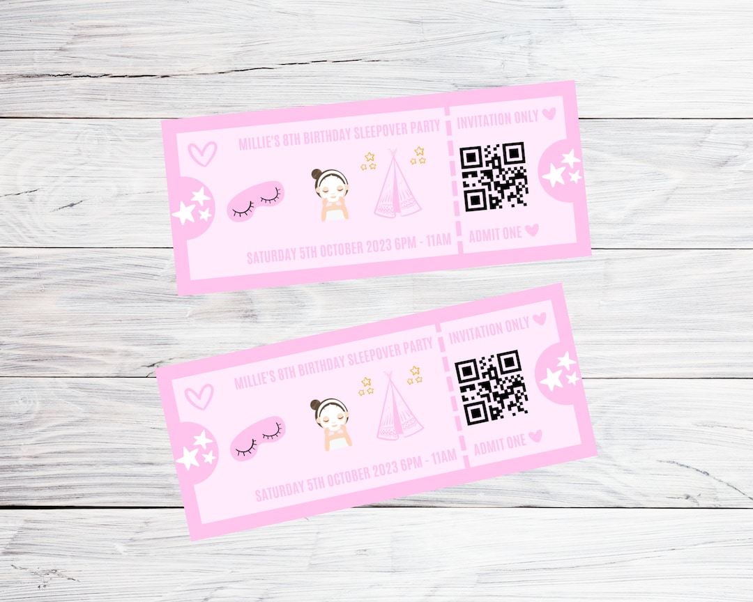 Birthday Sleepover Tickets, Sleepover Tickets, Sleepover Invitation ...