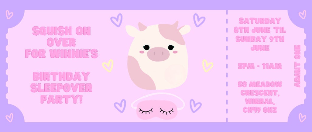 Birthday Sleepover Tickets, Sleepover Tickets, Sleepover Invitation ...