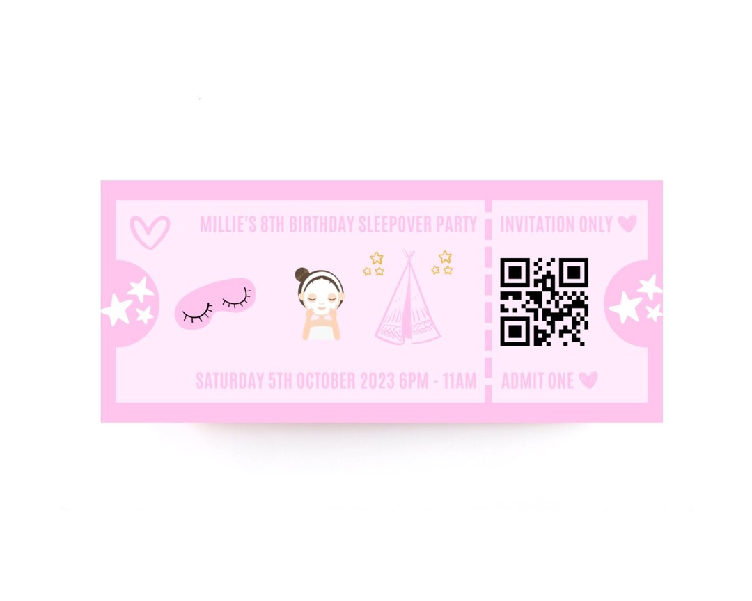 Birthday Sleepover Tickets, Sleepover Tickets, Sleepover Invitation ...