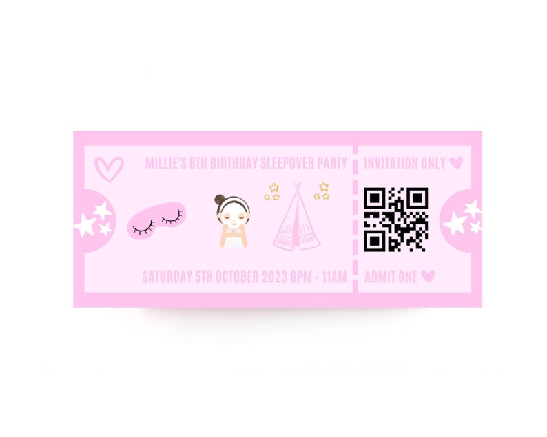 Birthday Sleepover Tickets, Sleepover Tickets, Sleepover Invitation ...