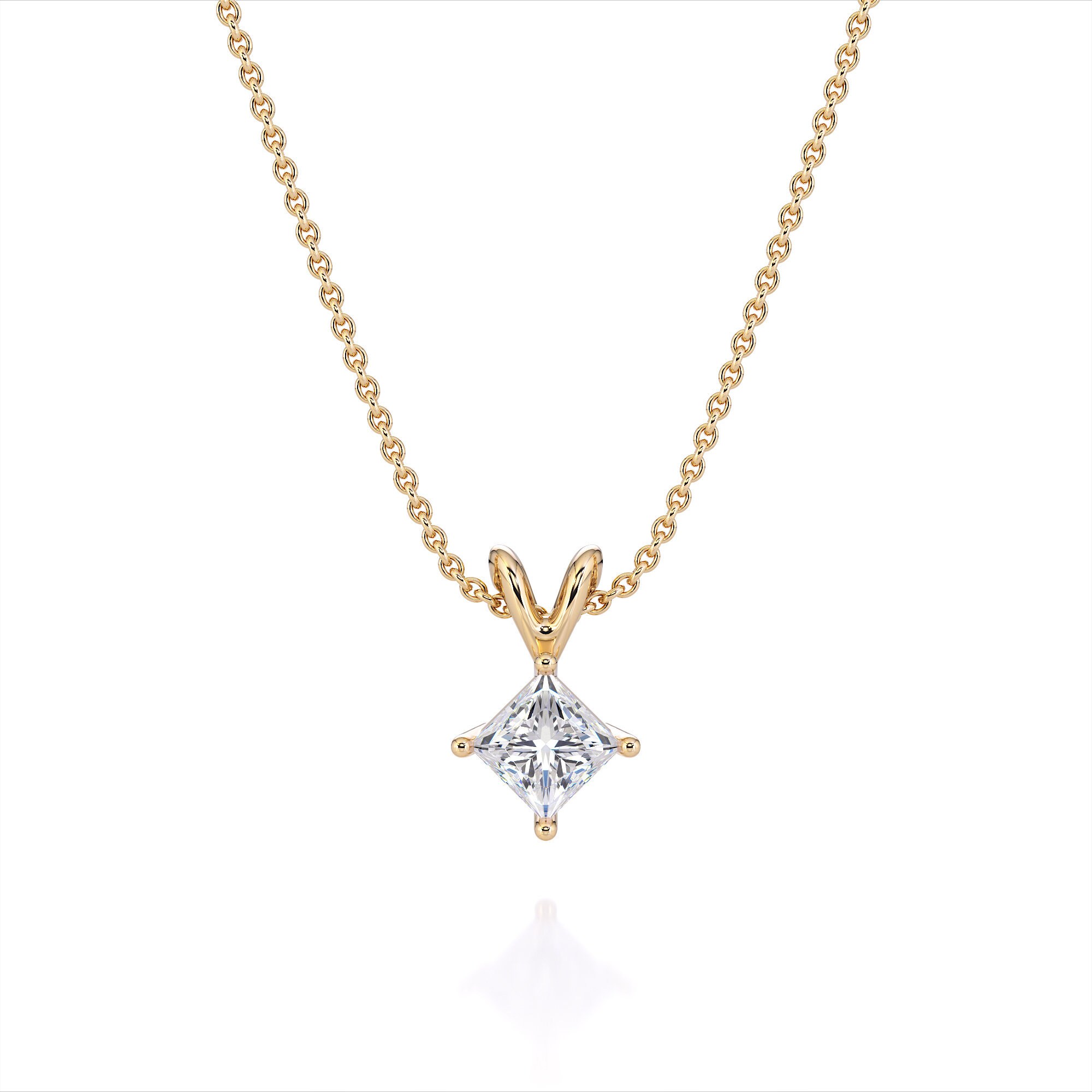 Princess Cut Diamond Necklace Diamond Solitaire Necklace Diamond ...