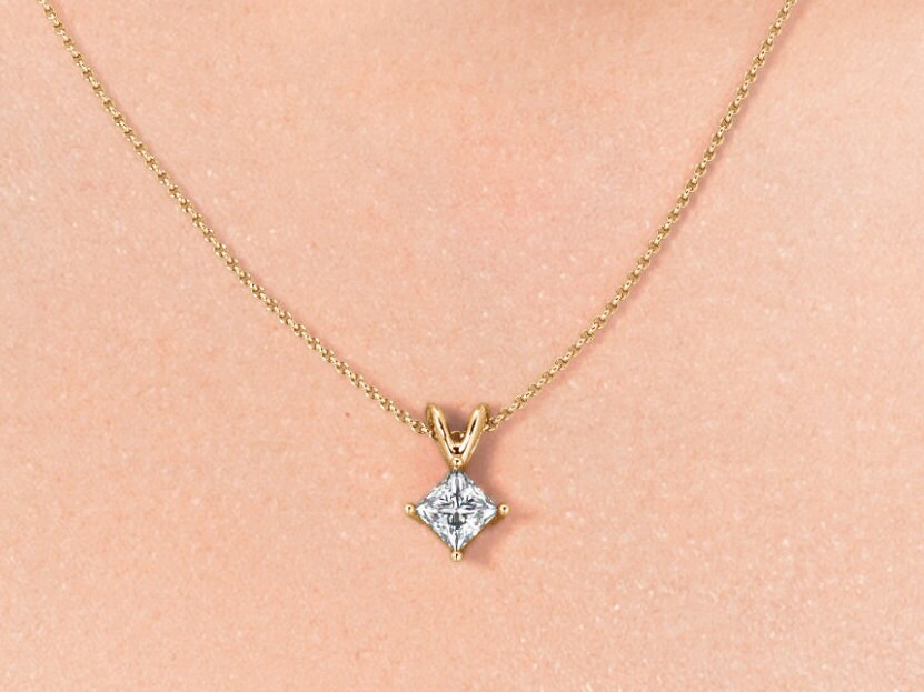 Princess Cut Diamond Necklace Diamond Solitaire Necklace - Etsy