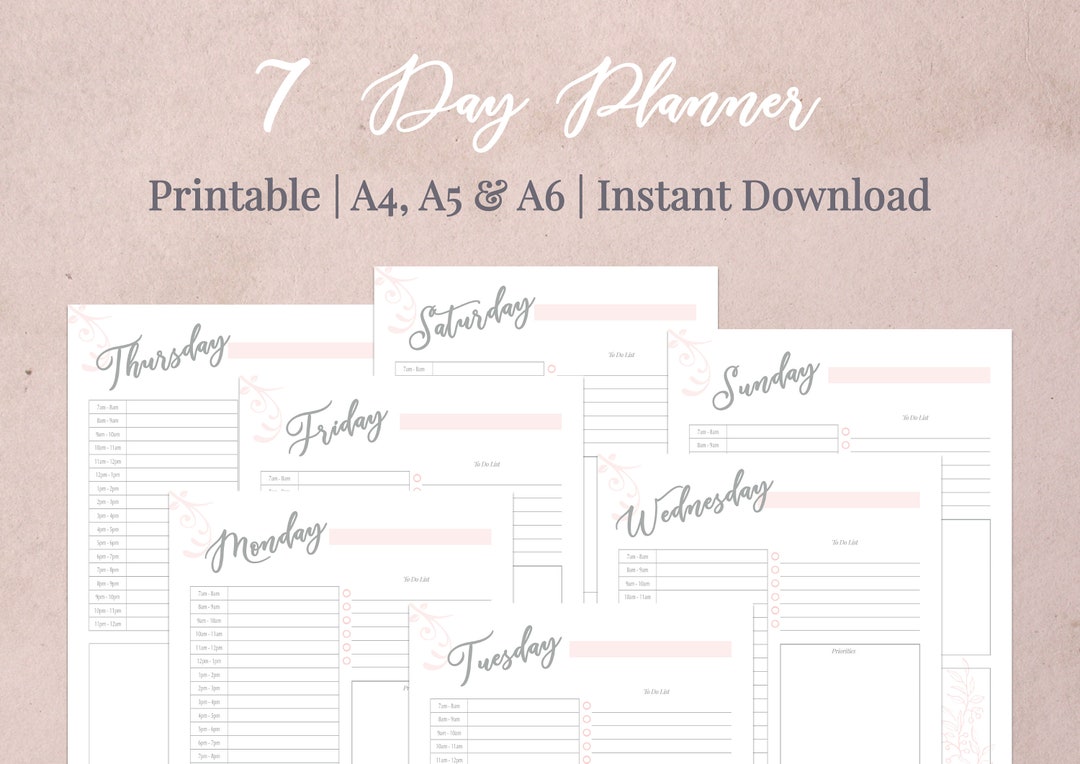 7 Day Planner Printable | Weekly Schedule | Weekly Organizer Printable ...