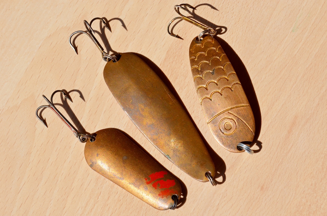 LARGE Fishing Lures Vintage Set of 3 Copper Handmade Lures Soviet ...