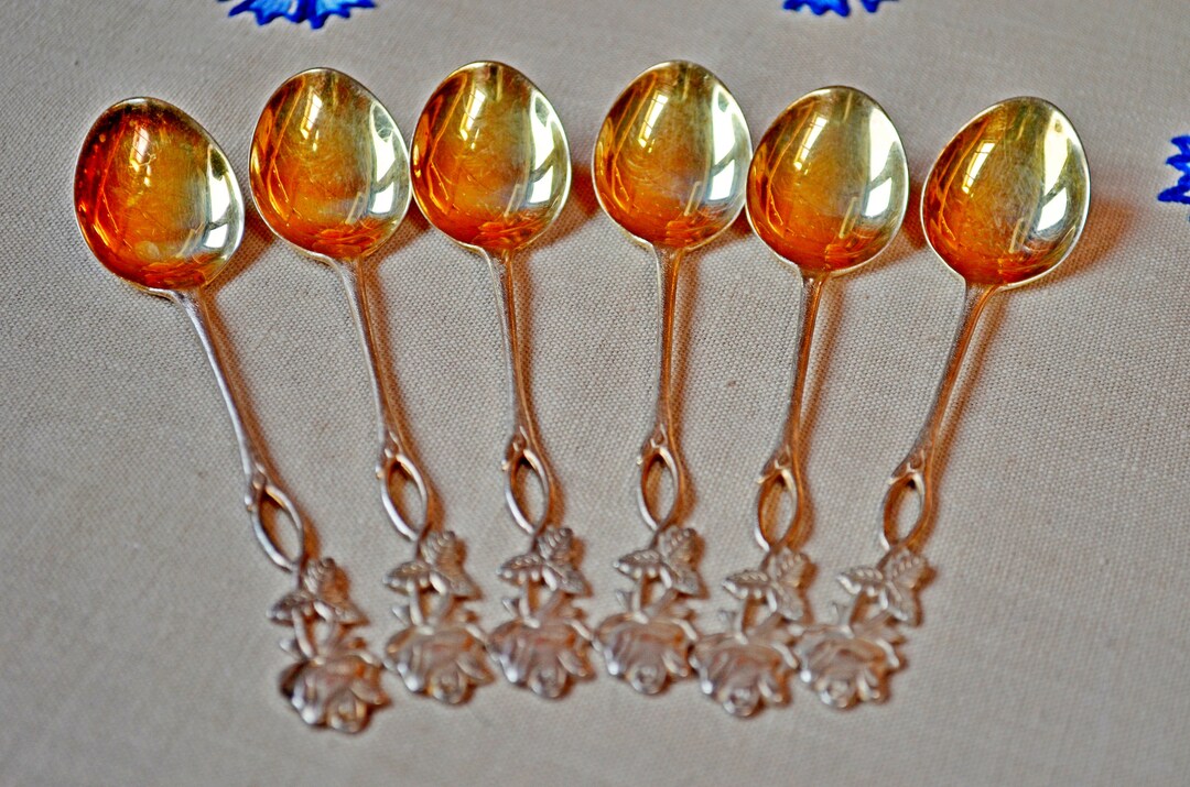 ALPACA SILVER Teaspoons ENGRAVED 24.12.77 Set of 6 Gold Plated Vintage ...