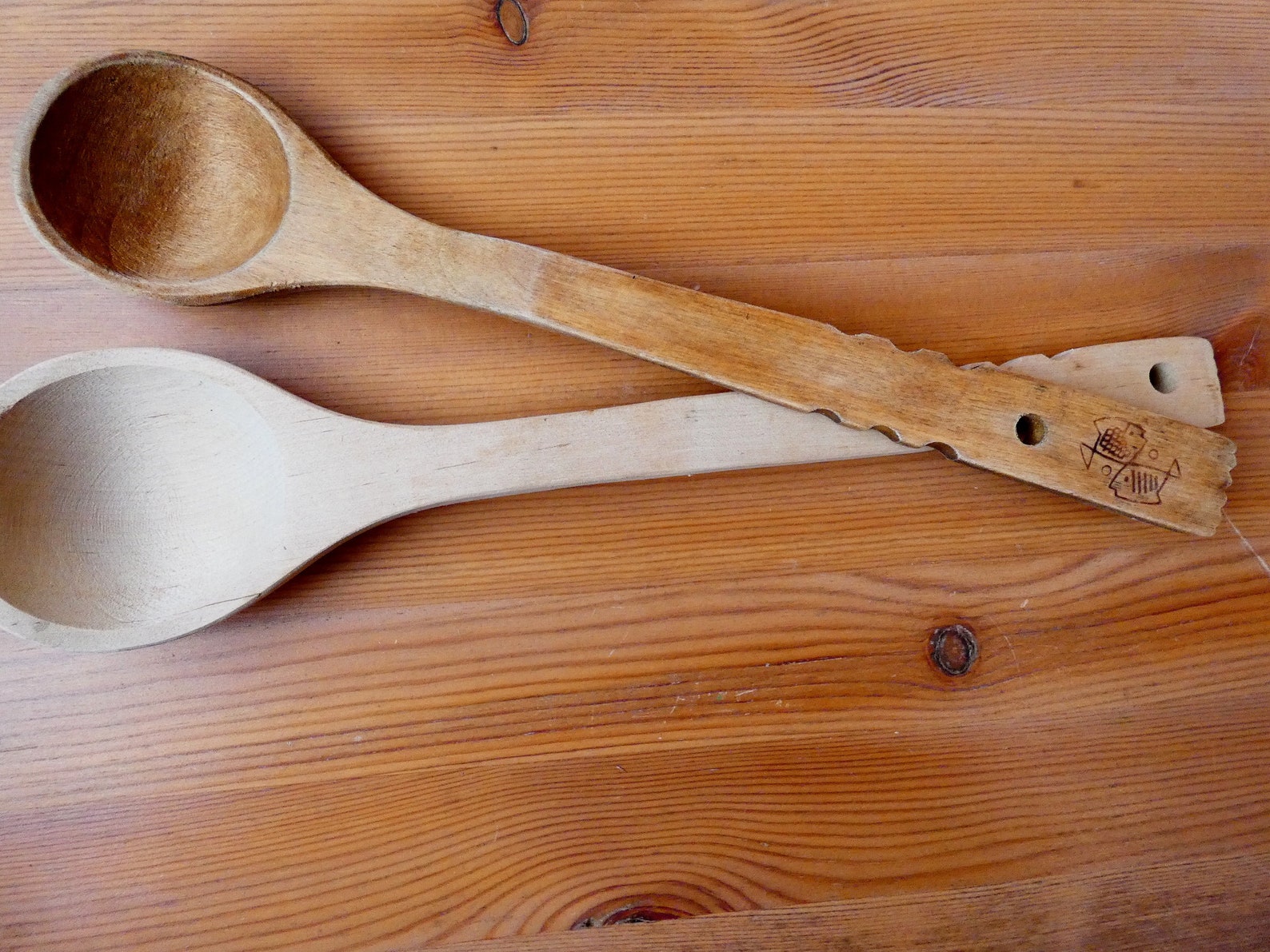 Large Wooden Spoons Estonian Handicraft Vintage Kitchenware Hand Carved ...