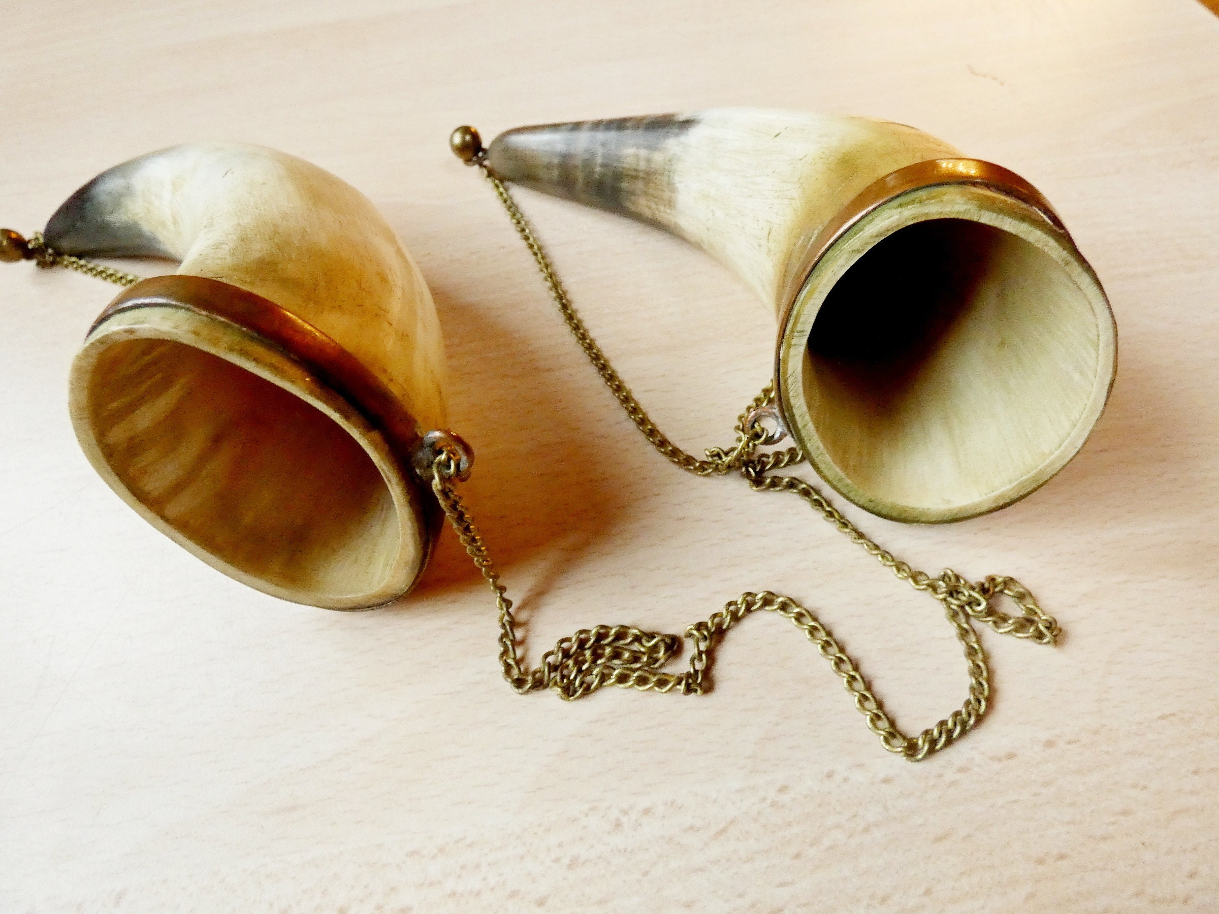 Set of Small Connected Caucasian Drinking Horns Wine Horns Vintage Home ...