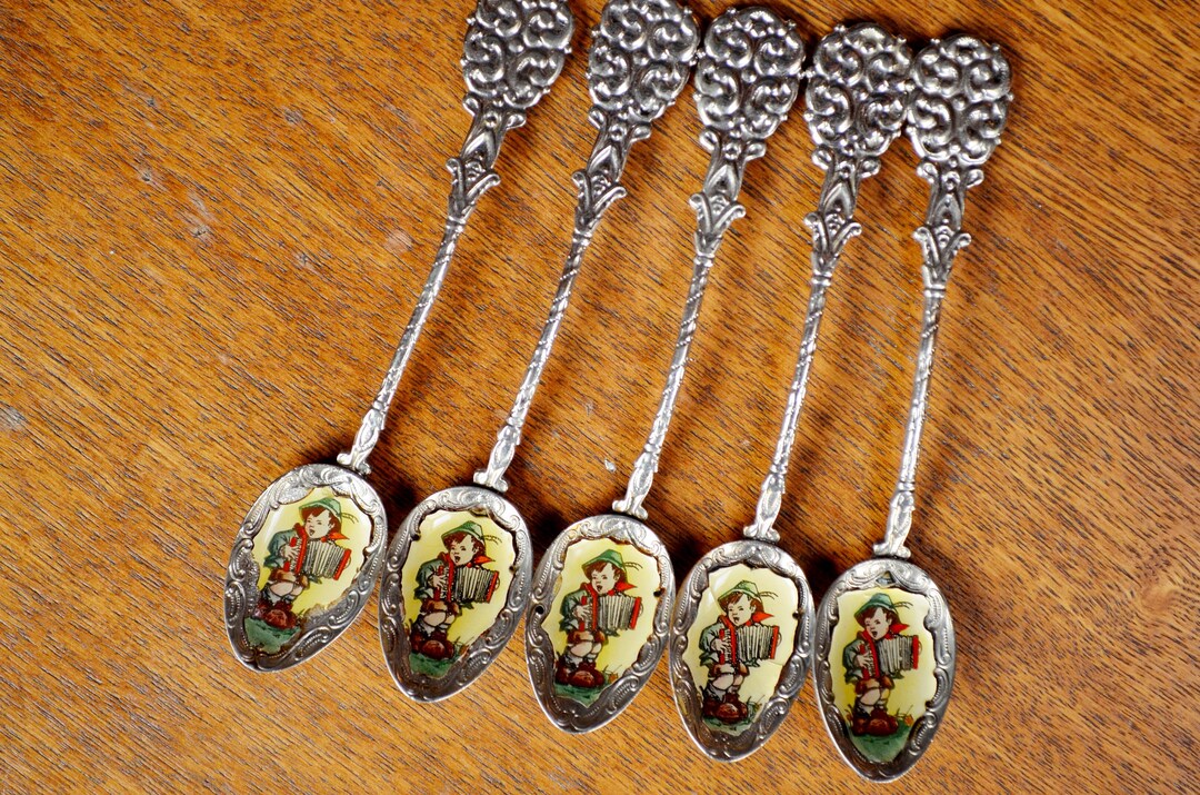 Souvenir TEASPOONS Set of 5 Vintage 70-s 80-s Souvenir Teaspoons LITTLE ...