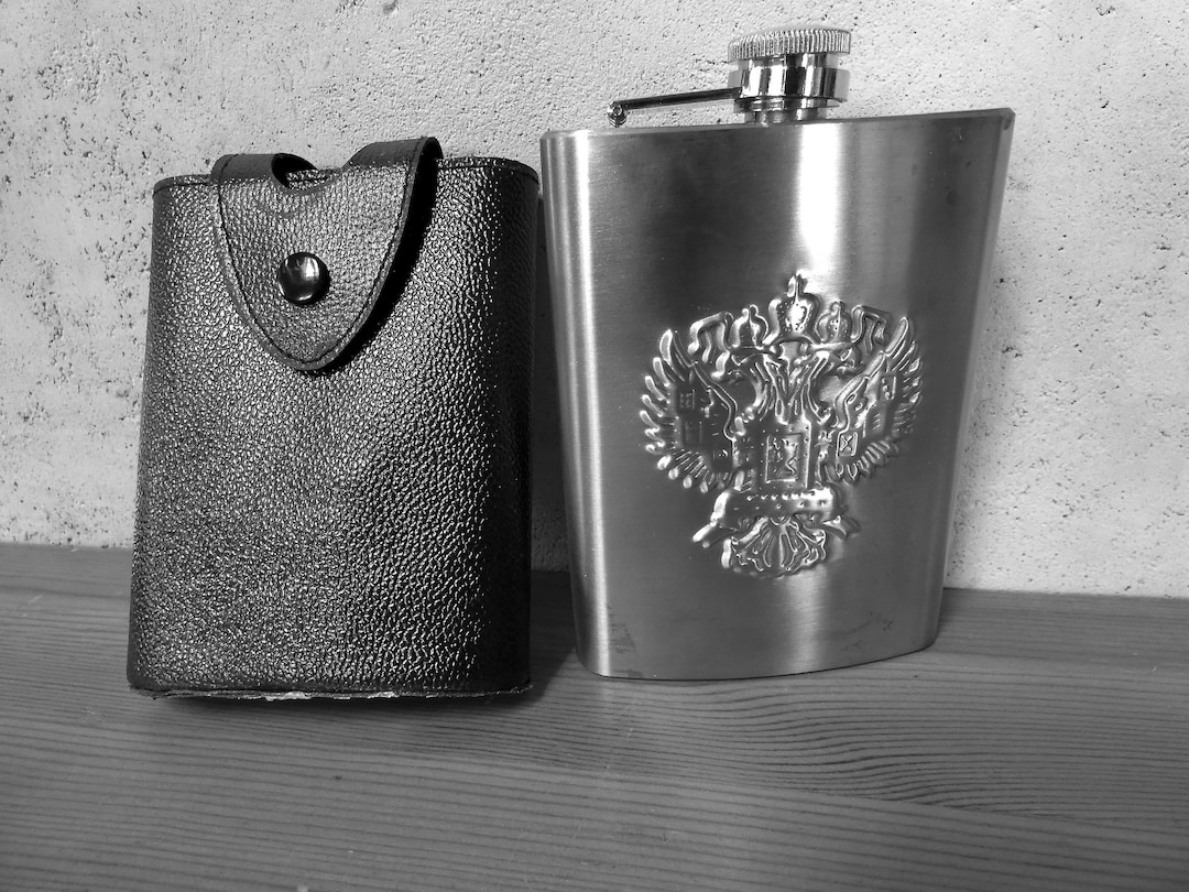 Pocket Flask With Case Stainless Steel Double-headed Eagle Vintage Mens ...