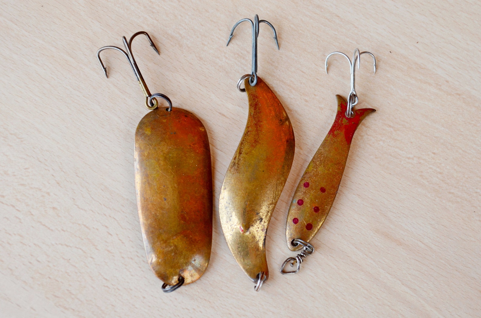 Copper Fishing Lures Vintage Set of 3 Handmade Lures Soviet Vintage ...