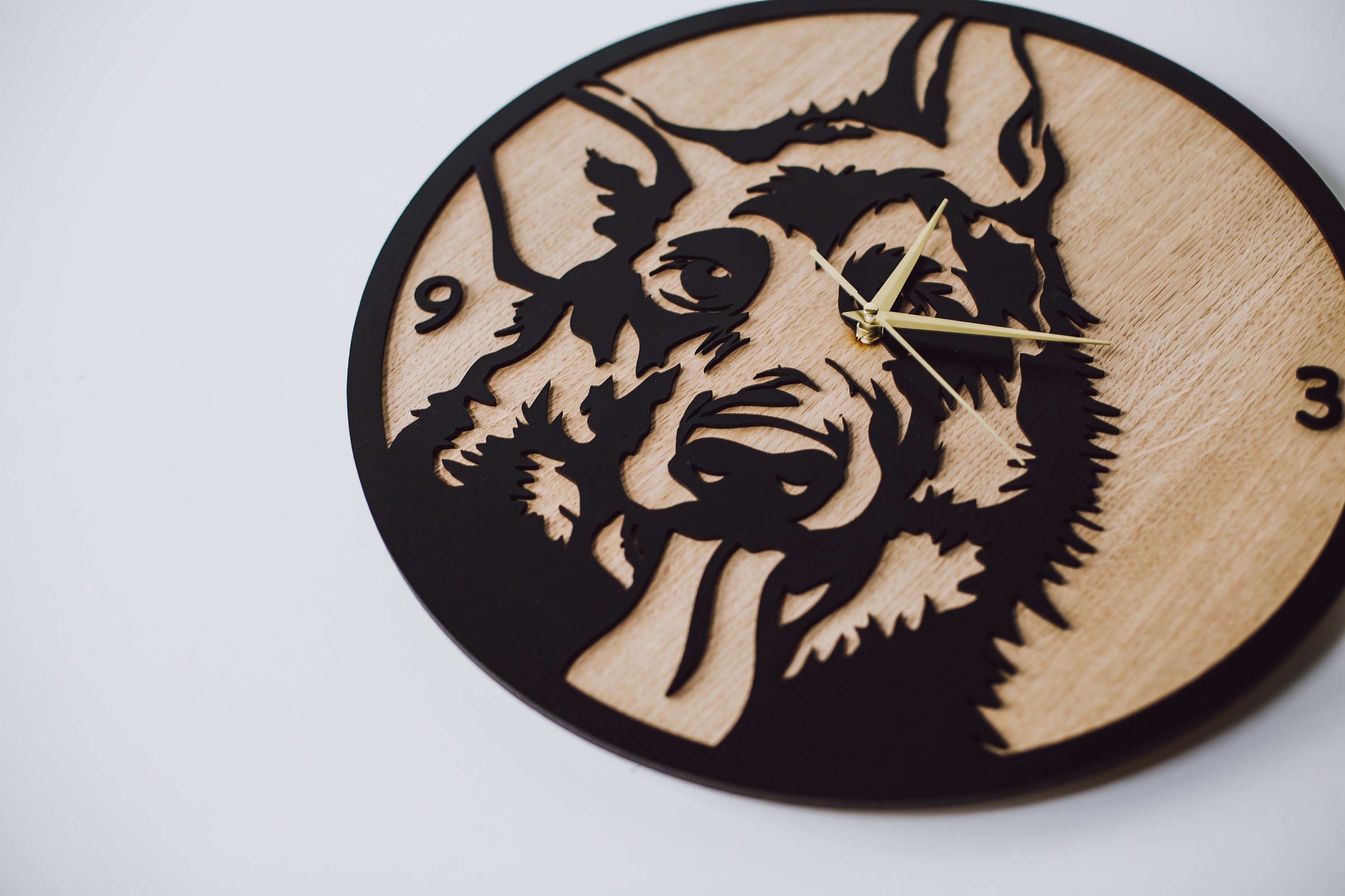 Quality Handmade Natural Oak Wood Wall Clock Modern Wolf | Etsy