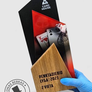 Irregular Shaped Solid Oak Trophy, Wooden Award Decorated With UV ...