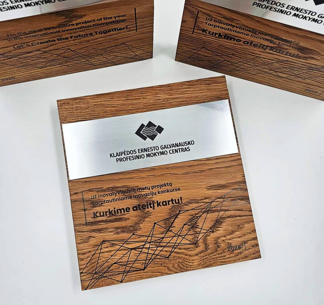 Custom Oak and Metal Plaque - Handcrafted Award for Innovative Projects ...