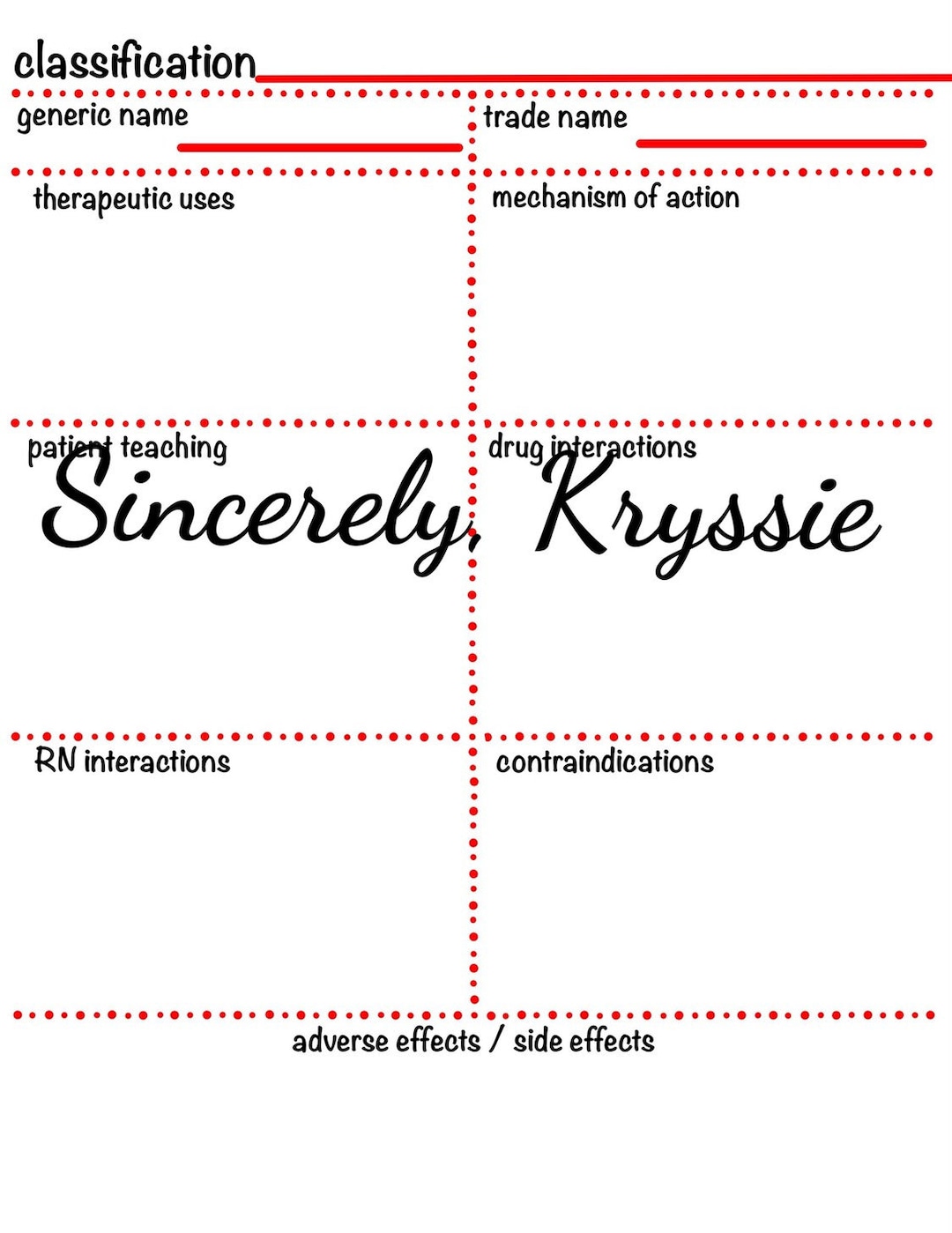 Pharmacology (pharm) Drug Cards Template for Nursing Students (variety ...