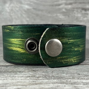 Bling Four Leaf Clover Leather Cuff Bracelet Repurposed Belt Cuff Irish Celtic Leather Shamrock ...