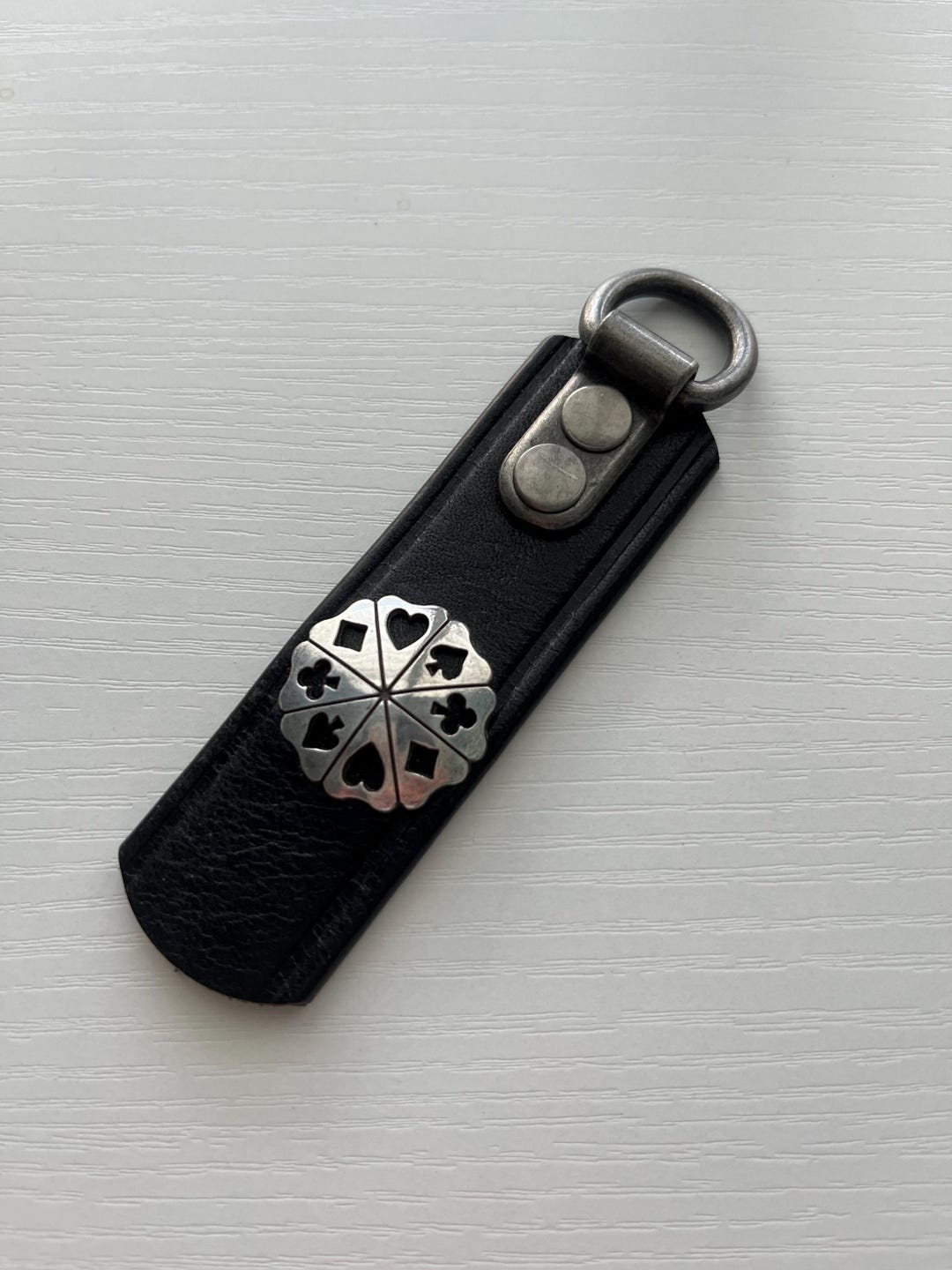 Playing Card Suits Medallion Leather Key Ring Made Using Reclaimed ...