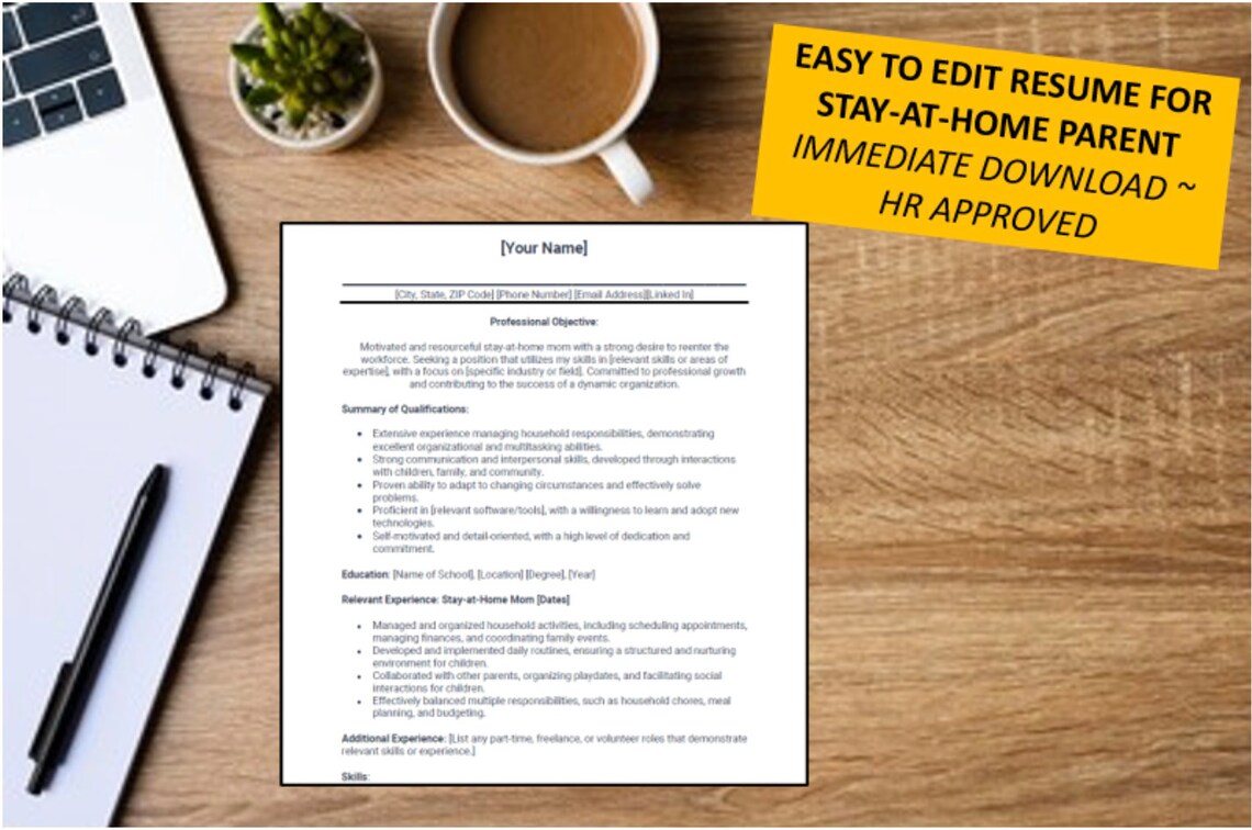 BEST Stay at Home Mom Parent Resume Template I Resume Example I Remote ...