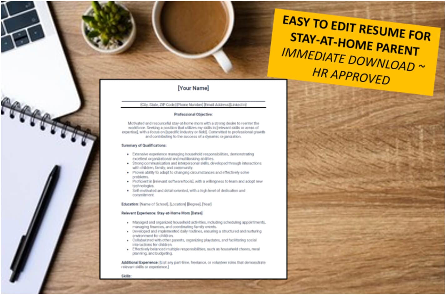 BEST Stay at Home Mom Parent Resume Template I Resume Example I Remote ...