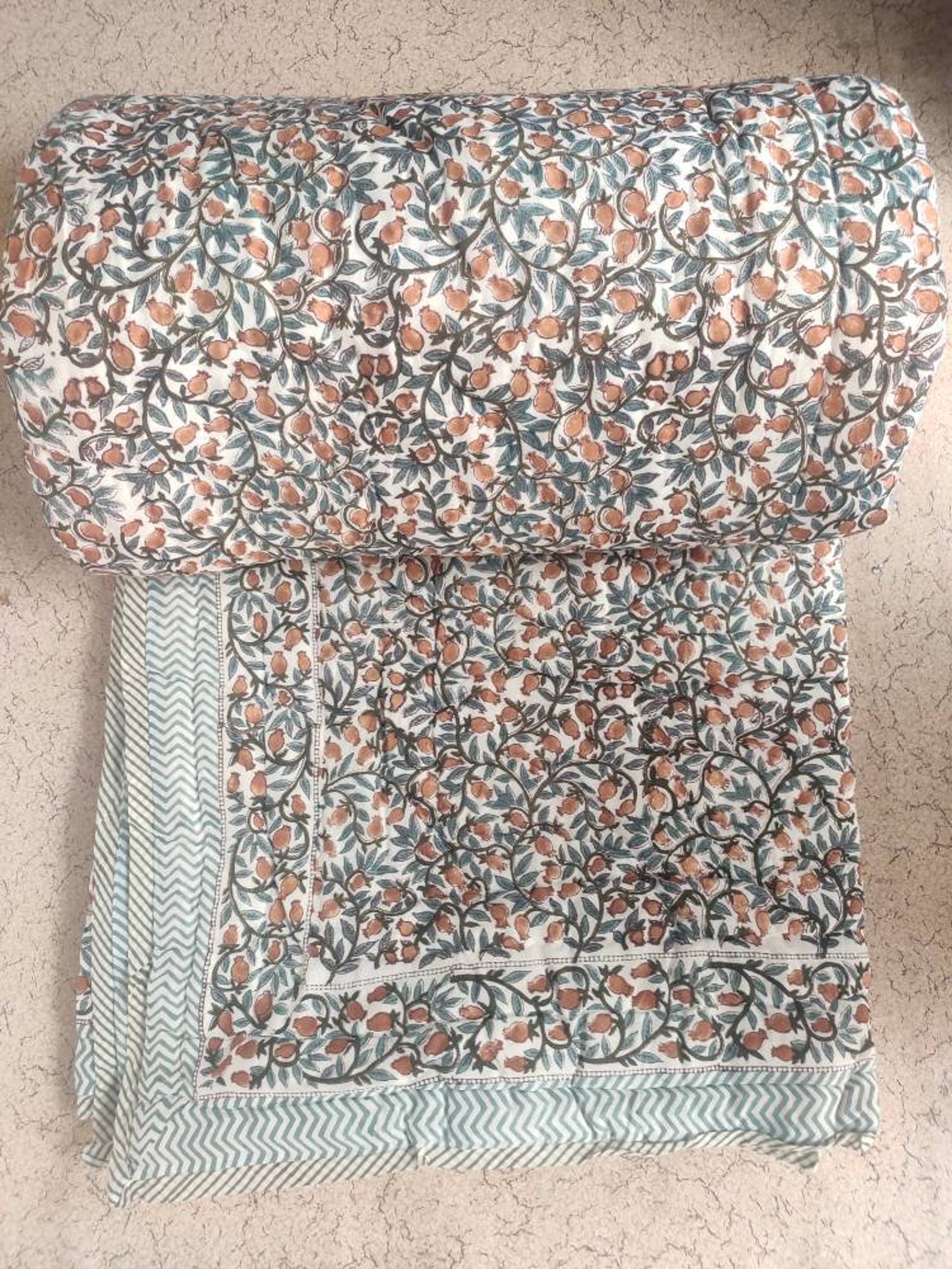 Hand Block Printed Floral Design Reversible Organic Cotton - Etsy