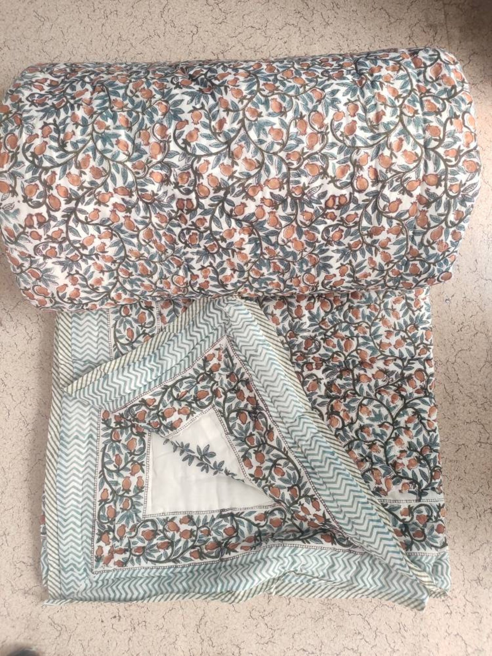 Hand Block Printed Floral Design Reversible Organic Cotton - Etsy