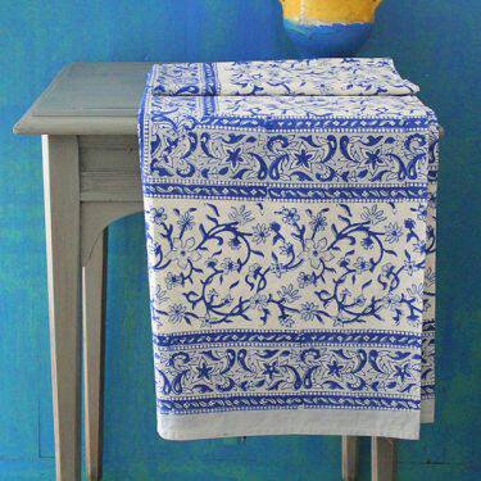 Floral Design Printed Cotton Home Decor Table Cover White & - Etsy