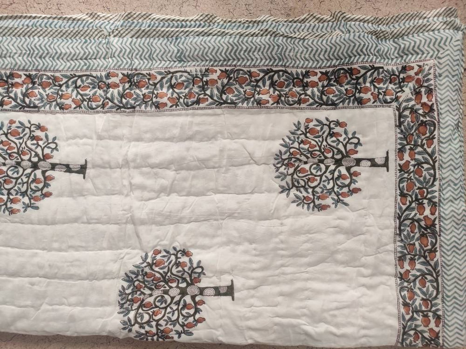 Hand Block Printed Floral Design Reversible Organic Cotton - Etsy